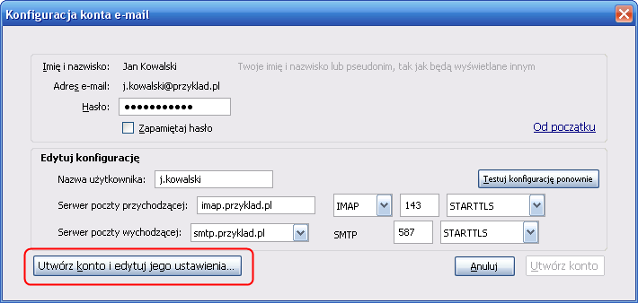 Ręczna konfiguracja konta | Pomoc dla programu Thunderbird