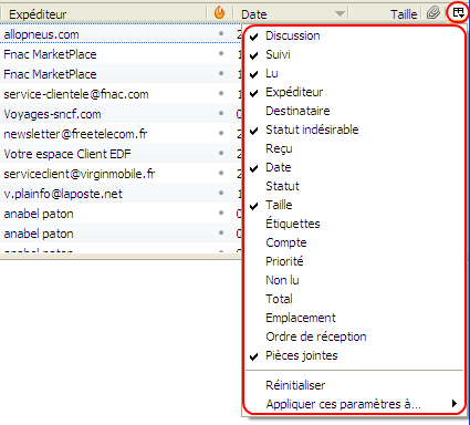 Personnaliser la liste des messages | Assistance de Thunderbird