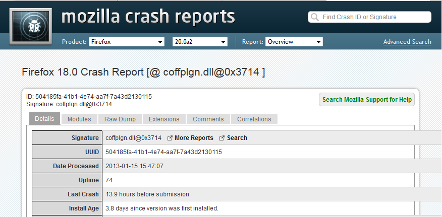 Mozilla Crash Reporter | Firefox 도움말