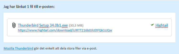 Filelink för stora bilagor | Thunderbird Hjälp