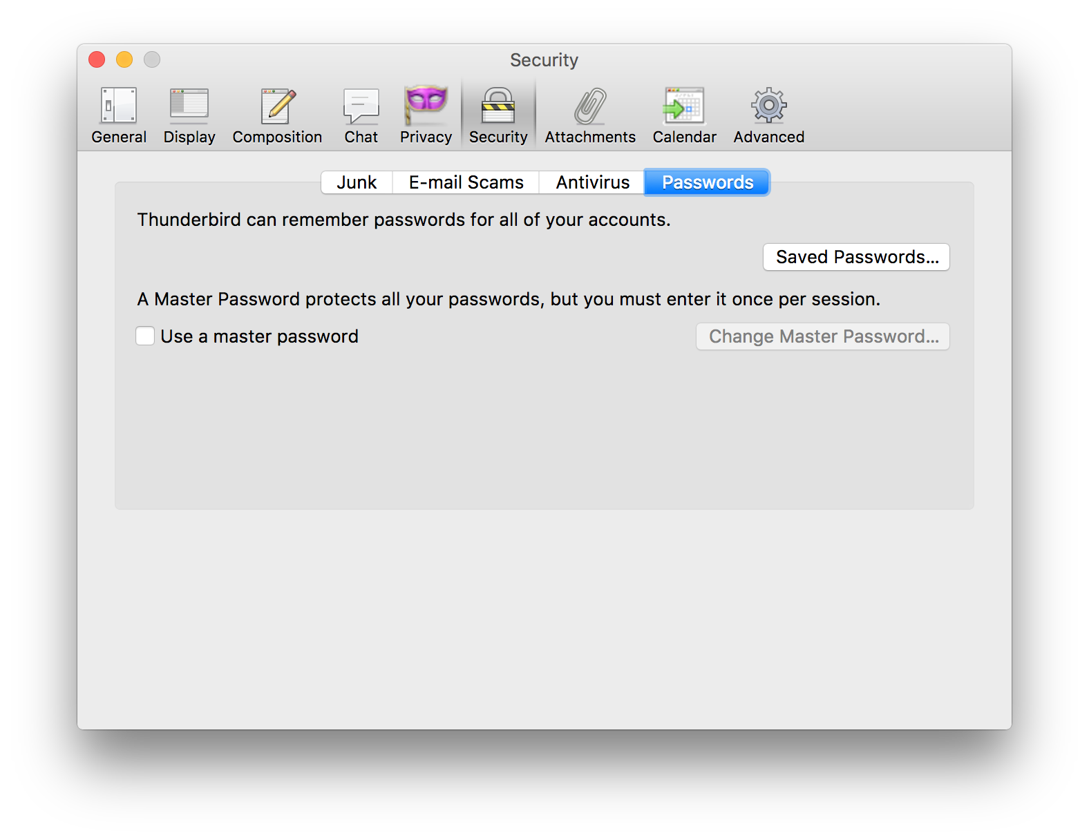 Security panel - Junk, scam, antivirus, and password settings in Thunderbird | Thunderbird Help