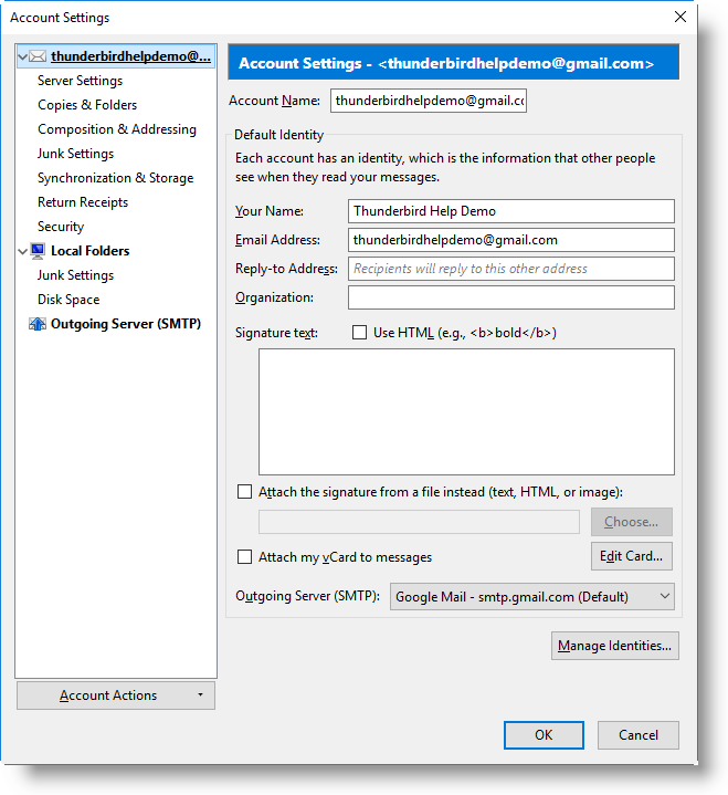 Configuration Options For Accounts Thunderbird Help