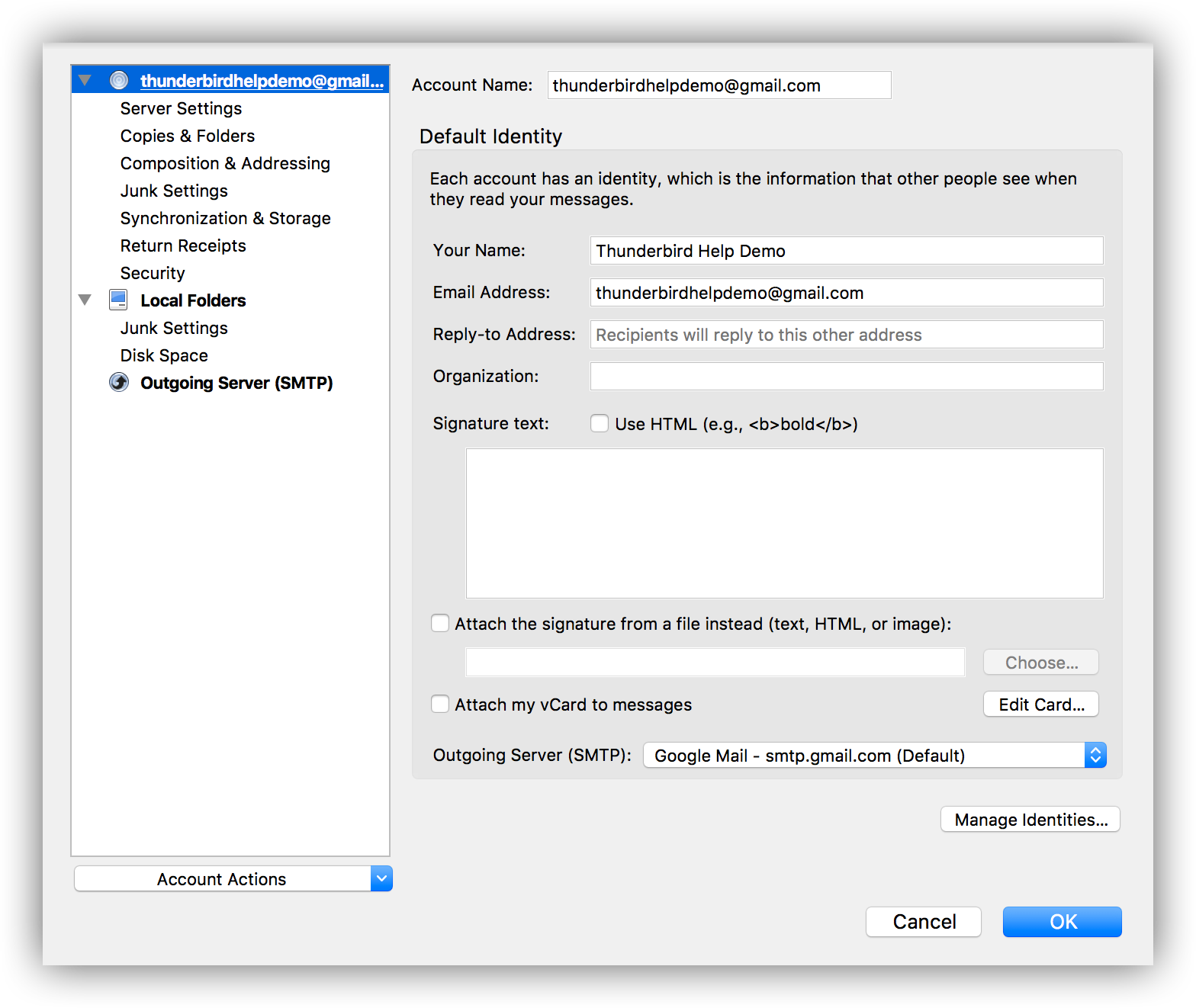 Configuration Options For Accounts Thunderbird Help