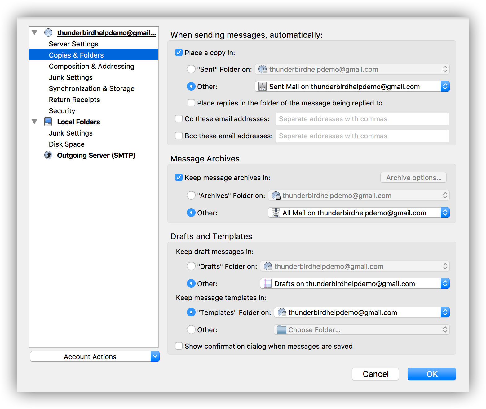 Configuration Options for Accounts | Thunderbird Help