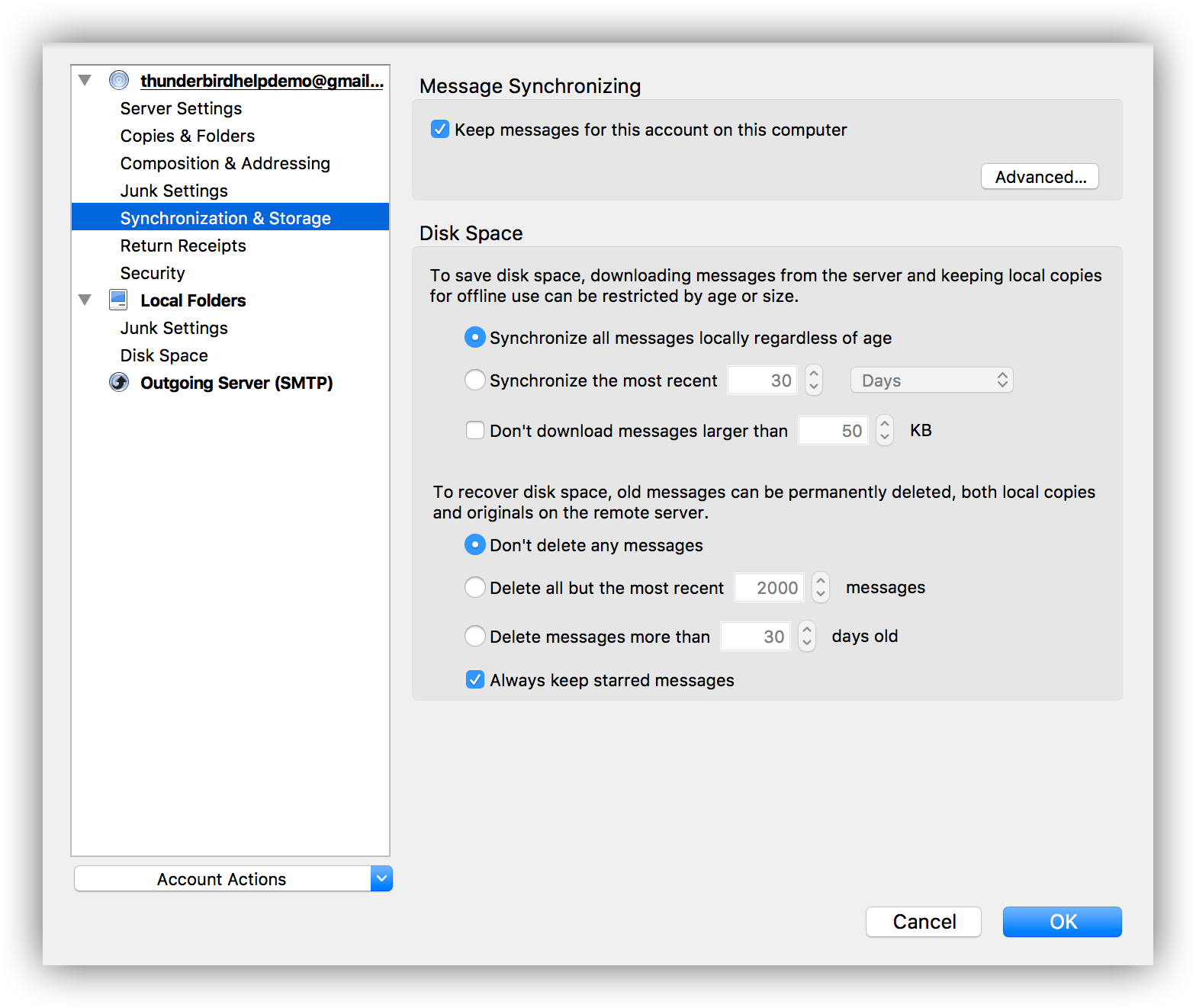 Configuration Options for Accounts | Thunderbird Help