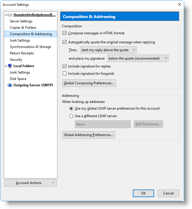 Configuration Options for Accounts | Thunderbird Help