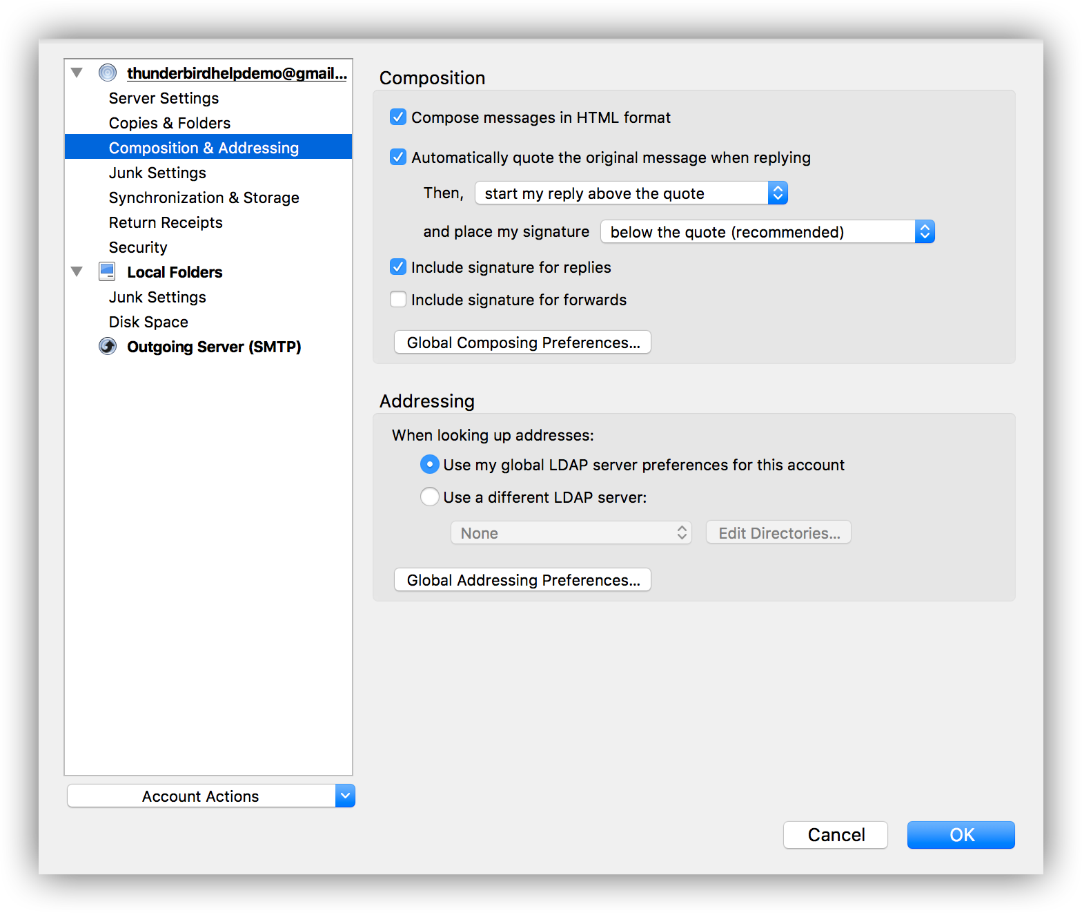 Configuration Options for Accounts | Thunderbird Help
