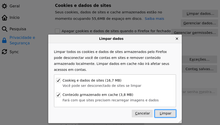 Gerencie configurações de armazenamento local de sites | Ajuda do Firefox
