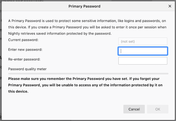 Use a Primary Password to protect stored logins and passwords | Firefox ...