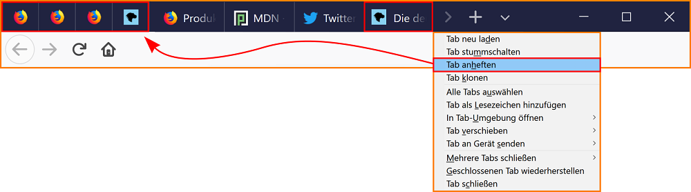 Tabs verwenden, um viele Webseiten in einem Fenster zu organisieren ...