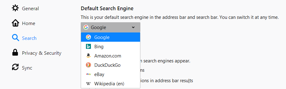 Change your default search settings in Firefox | Firefox Help
