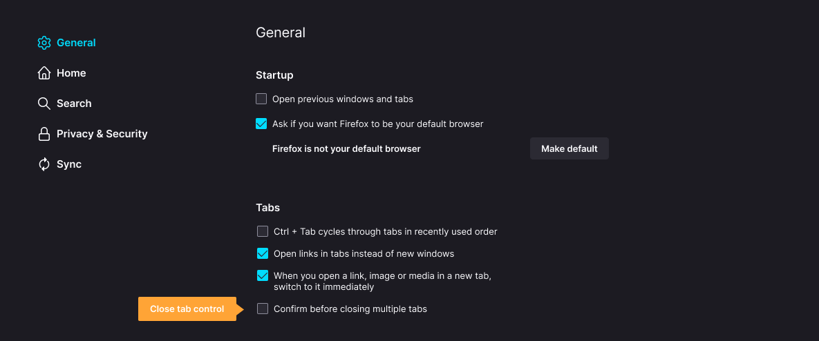 How to configure Close Tab warnings in Firefox | Firefox Help