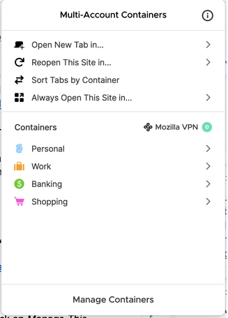 Use Multi-Account Containers with Mozilla VPN | Mozilla VPN Help