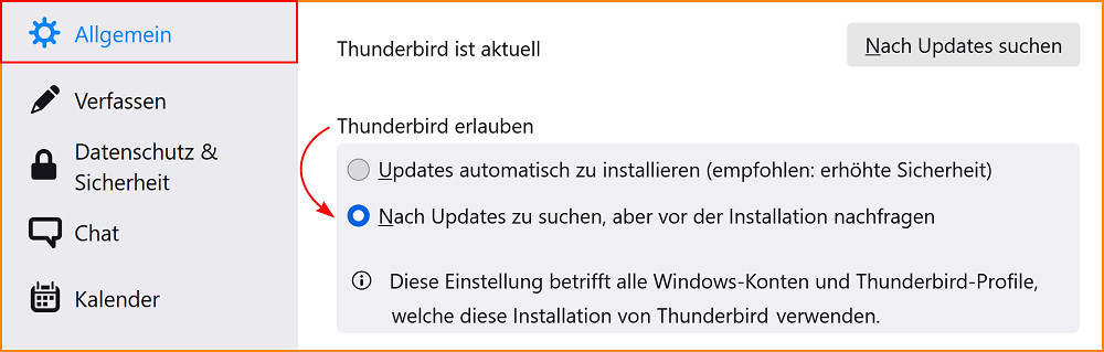Thunderbird-Updates verwalten | Hilfe zu Thunderbird