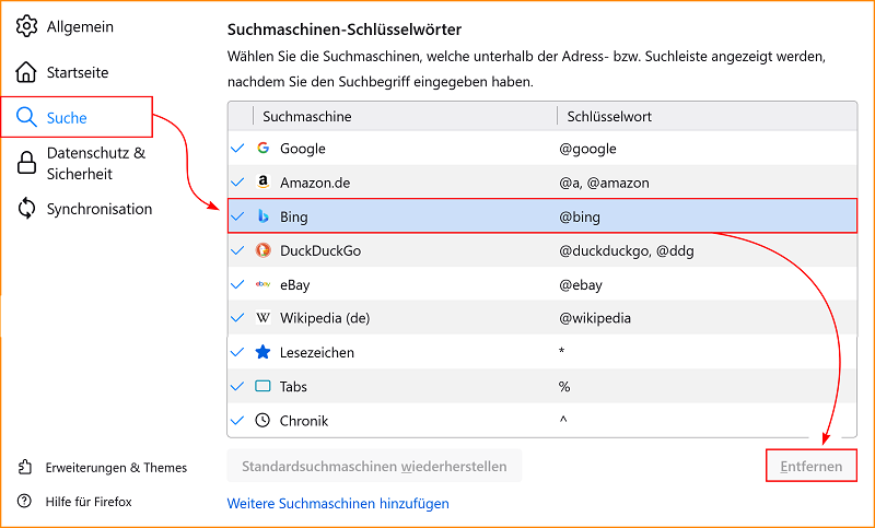 Die Sucheinstellungen von Firefox anpassen | Hilfe zu Firefox