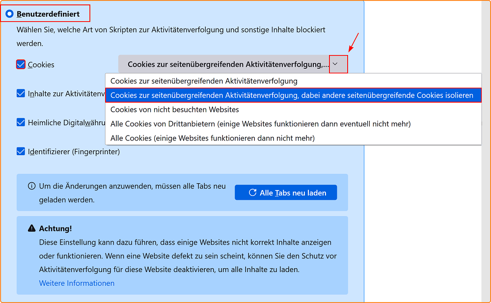 Cookies blockieren | Hilfe zu Firefox