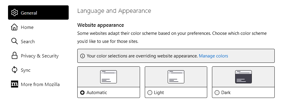 Change website appearance settings in Firefox | Firefox Help