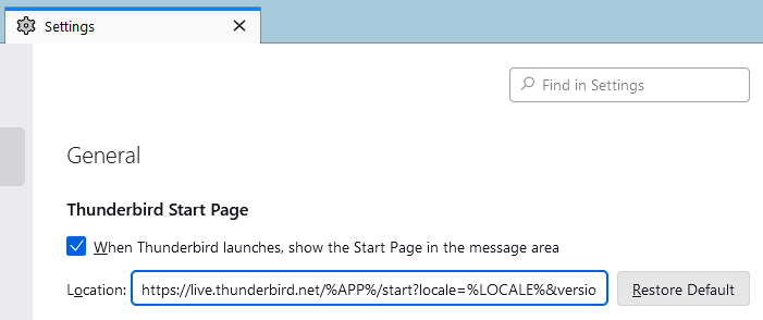 How to disable or change the Thunderbird start page | Thunderbird Help