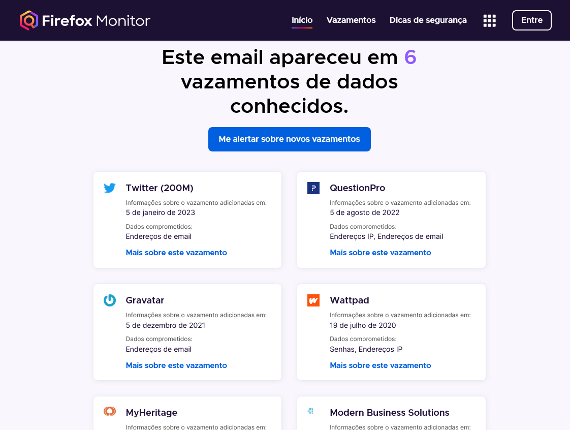 Introdução ao Mozilla Monitor | Ajuda do Mozilla Monitor