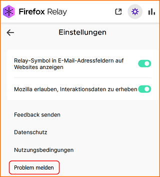 Melden eines Problems mit Firefox Relay | Hilfe zu Firefox Relay