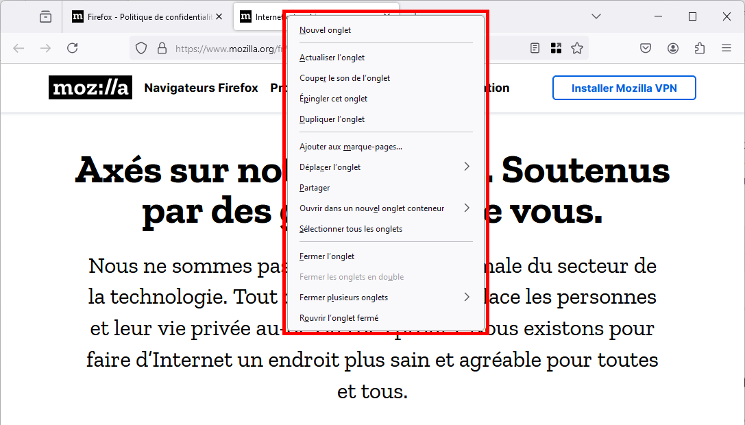 Le menu contextuel des onglets | Assistance de Firefox