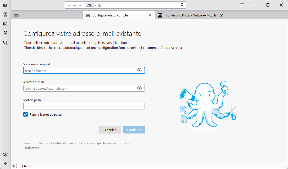 Configuration automatique de compte | Assistance de Thunderbird