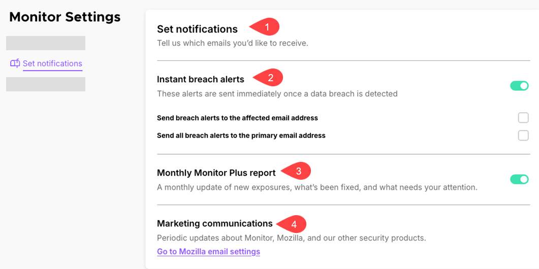 Manage your Monitor notifications | Pomoć za Mozilla Monitor