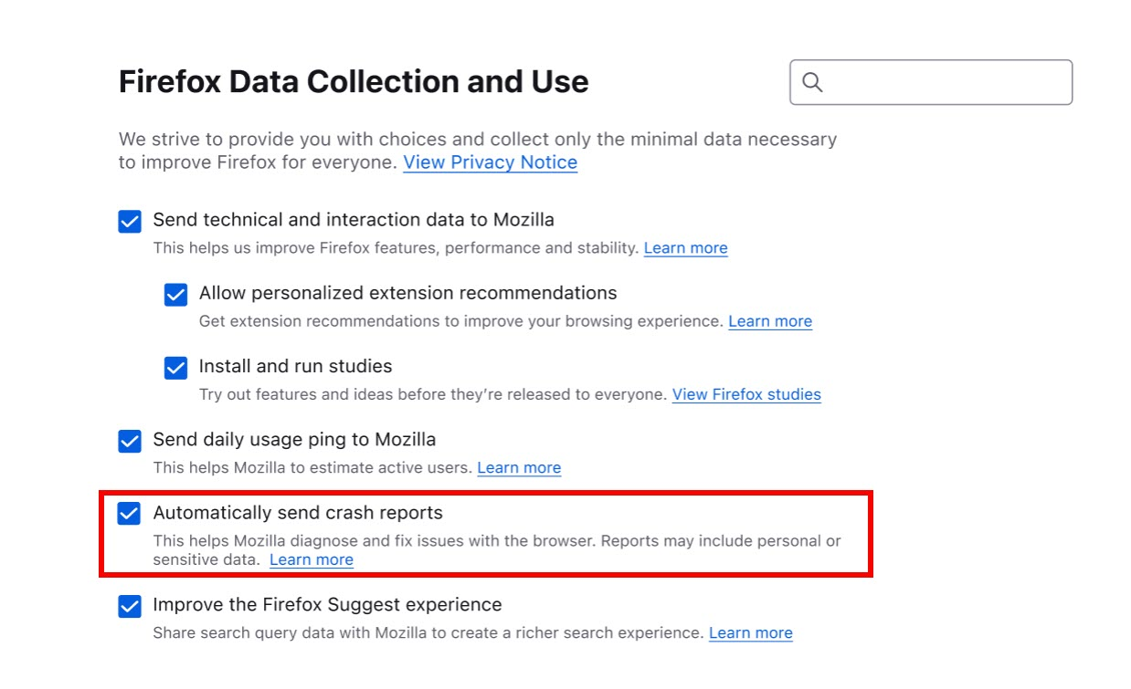 Crash reports in Firefox for Desktop | Firefox Help