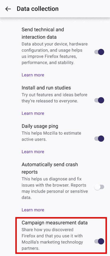 Manage marketing data settings in Firefox for Android | Firefox for ...