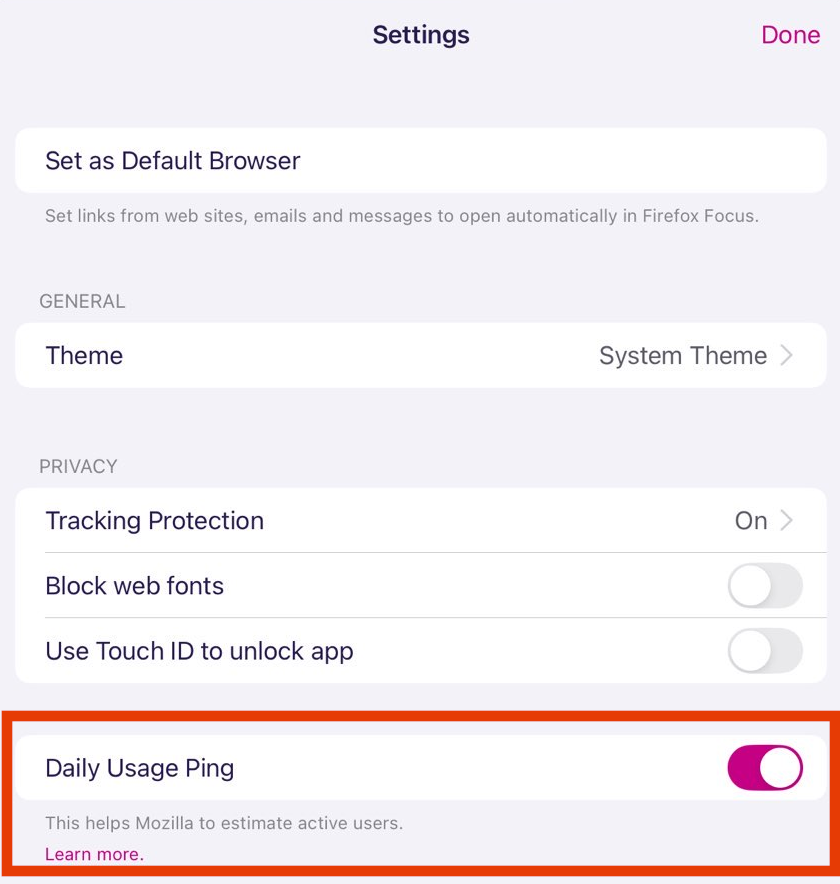 Manage daily usage ping data collection settings in Firefox | Mozilla Support