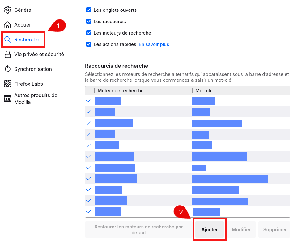 Ajouter des moteurs de recherche personnalisés à Firefox | Assistance de Firefox