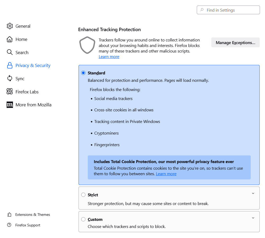 Enhanced Tracking Protection in Firefox for desktop | Firefox Help