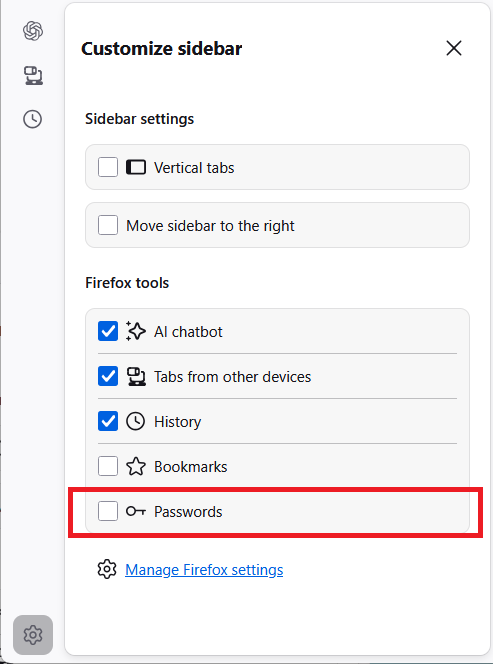 Use the sidebar to access tools and vertical tabs | Firefox Help