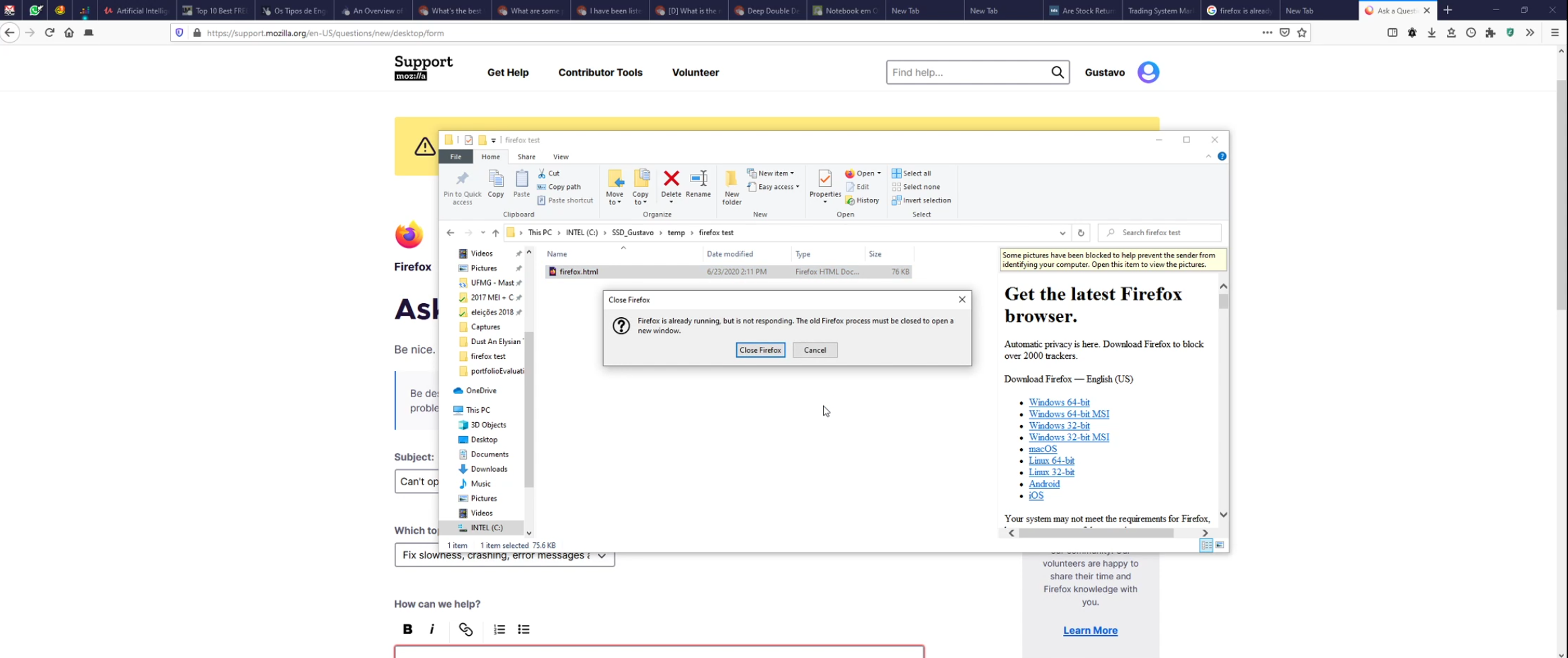 Can t Open Html Files Without First Closing Firefox Firefox Support Forum Mozilla Support