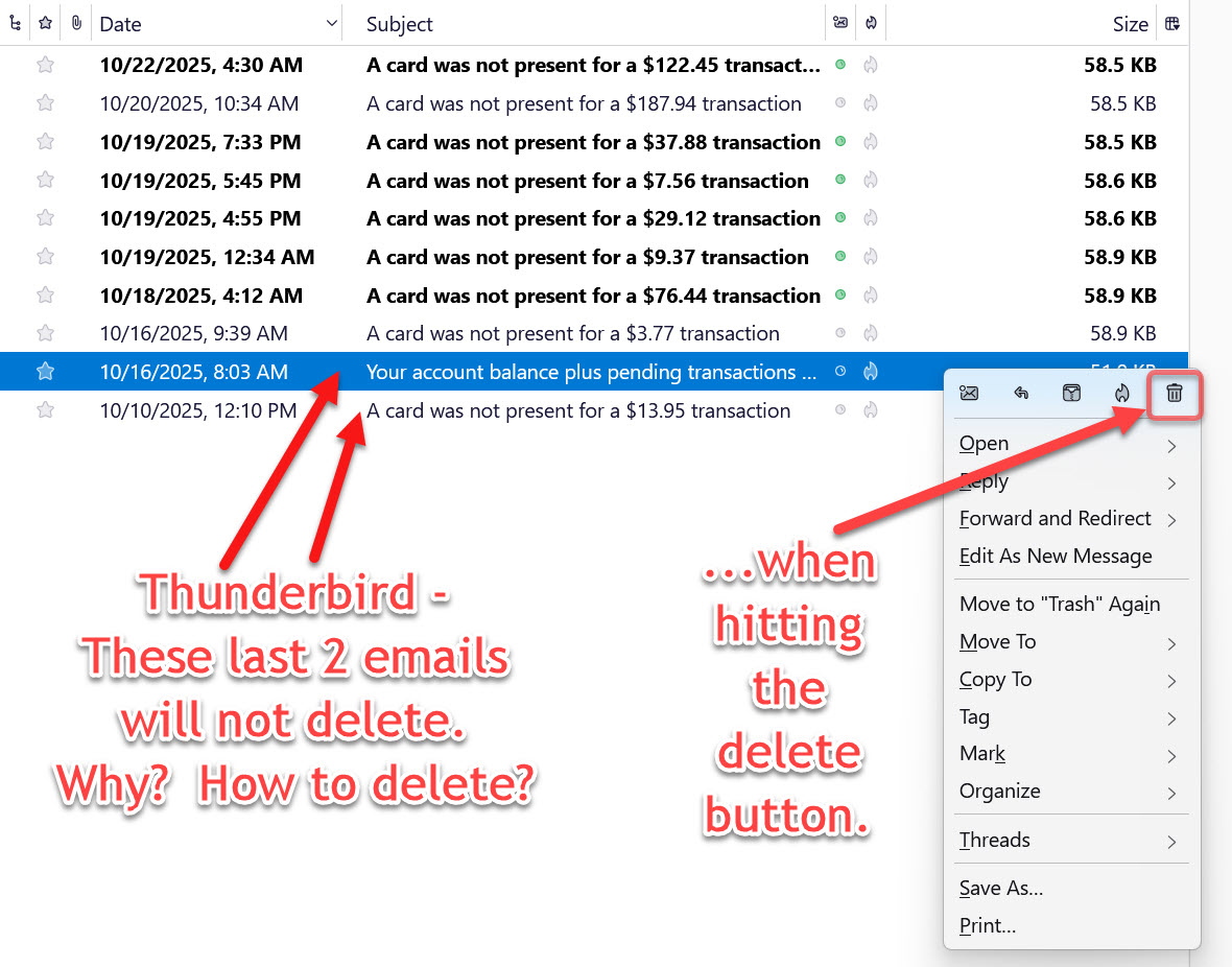 Emails will not delete | Thunderbird-Hilfeforum | Mozilla-Hilfe